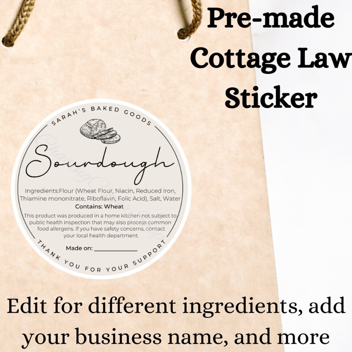 Sourdough Bread Cottage Law Circle Sticker Template, Customizable Print ...