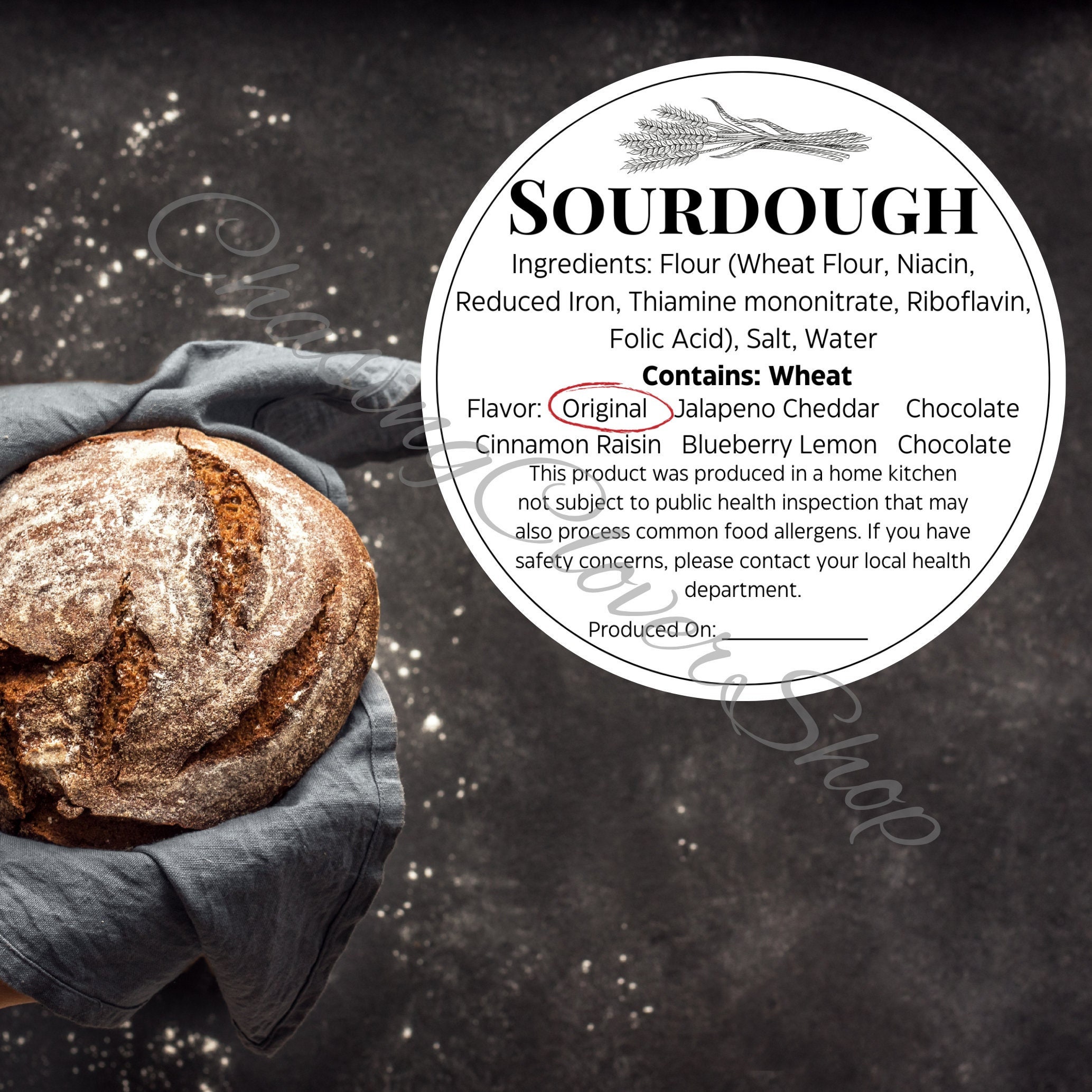 Sourdough Bread Cottage Law Label, Flavor Option, Print at Home ...