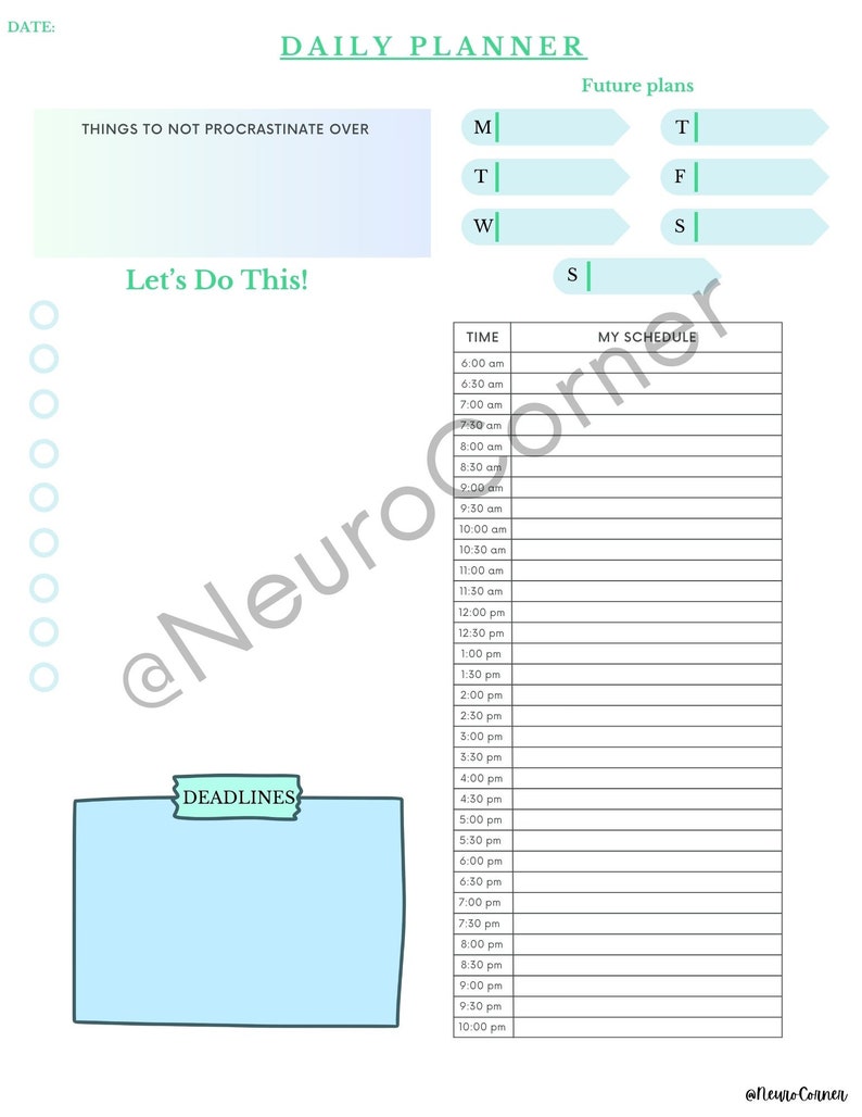 Printable Daily Planner, PDF, Downloadable, Student Planner, to Do List ...