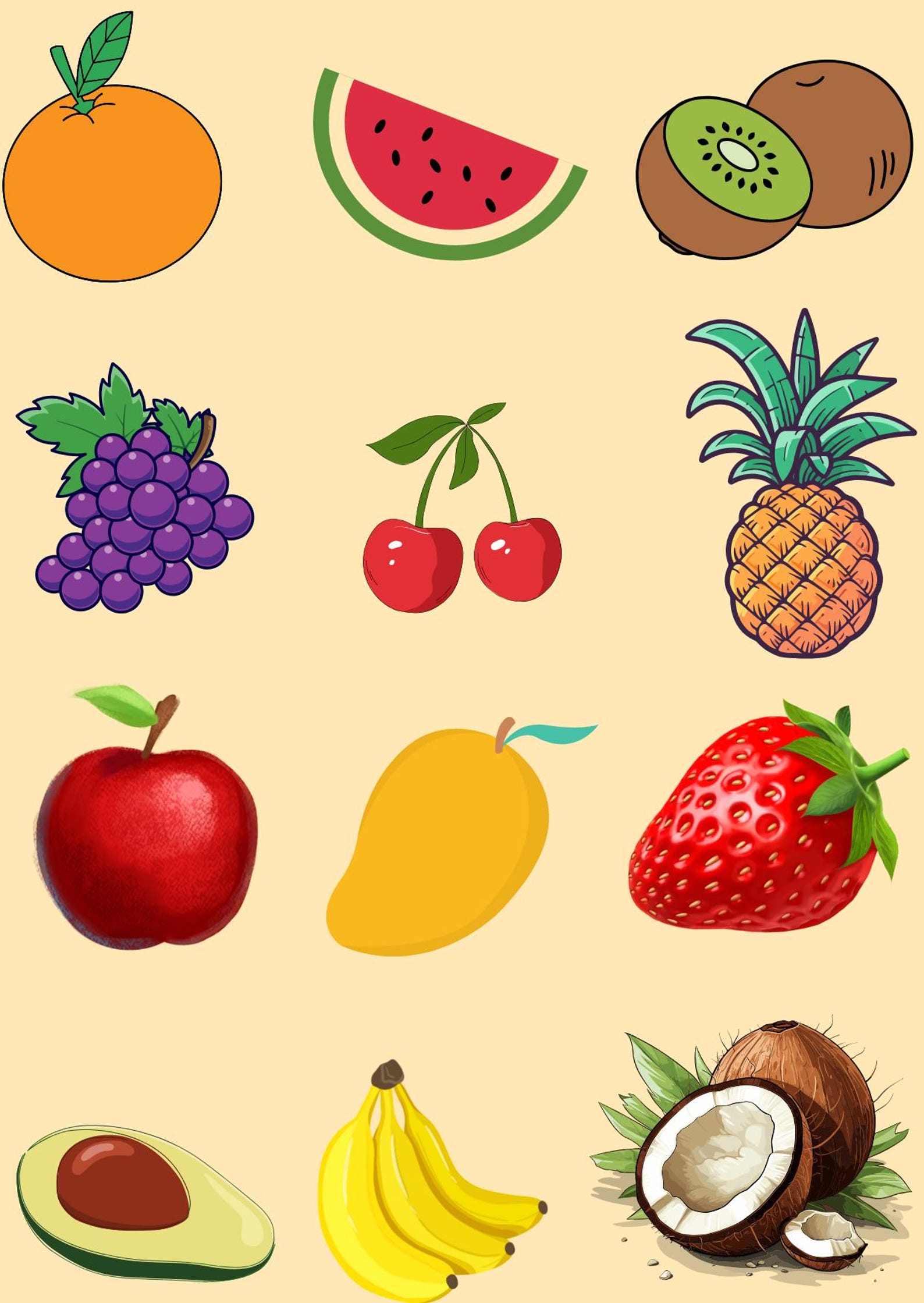 Fruits PNG, Clipart Set of Strawberry, Apple, Cherries, Orange, Orange ...