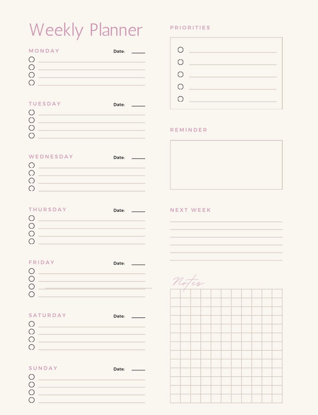 Minimalist Weekly Planner - Etsy