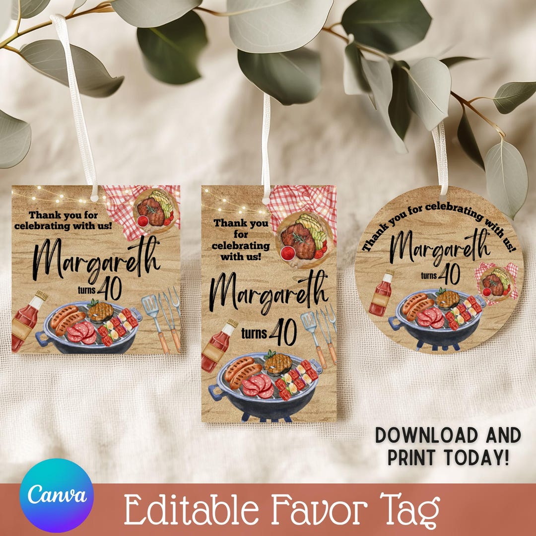 Editable BBQ Birthday Favor Tags, Printable Grilling Party Thank You ...