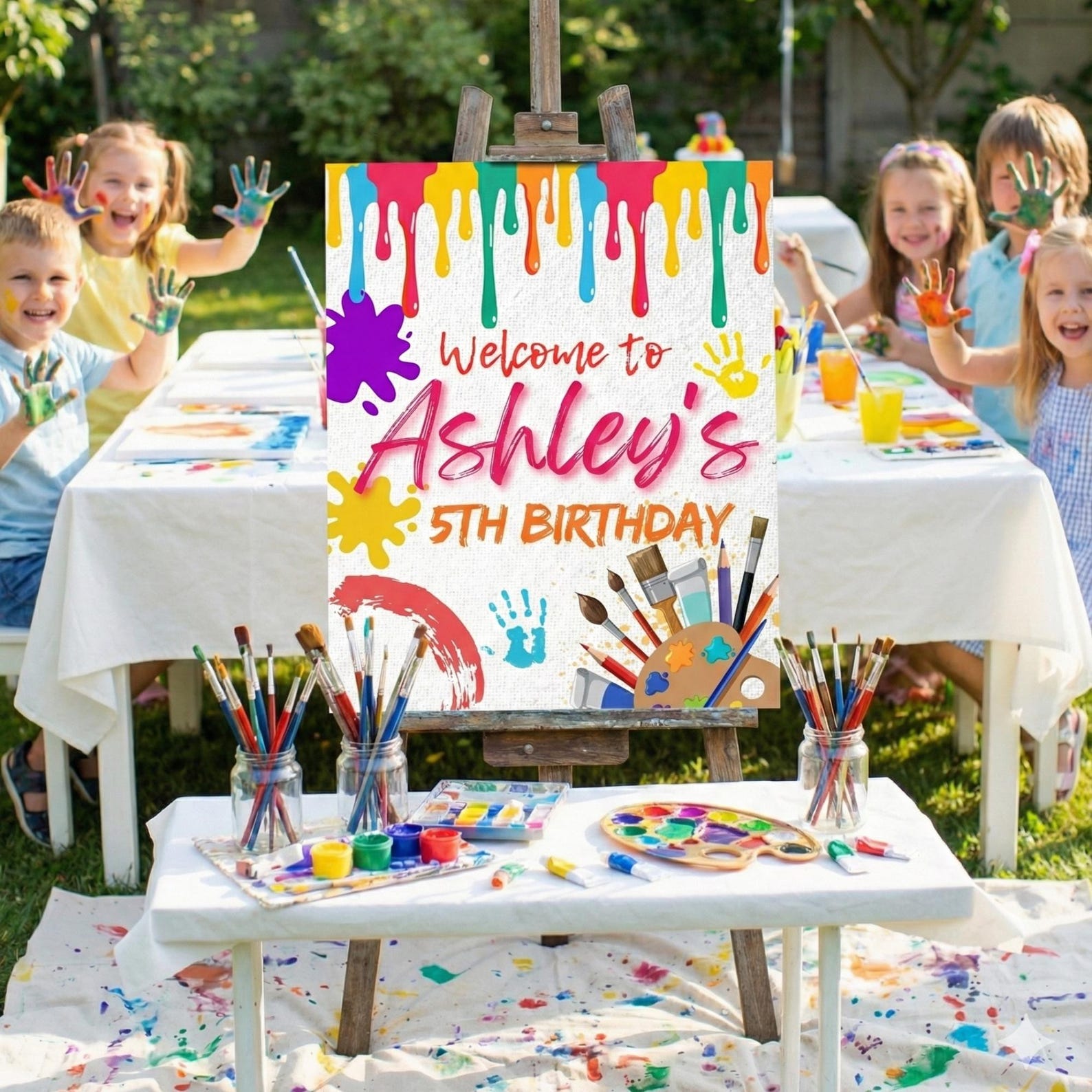 Paint Party Welcome Sign for Kids Birthday, Art Theme Party Poster ...