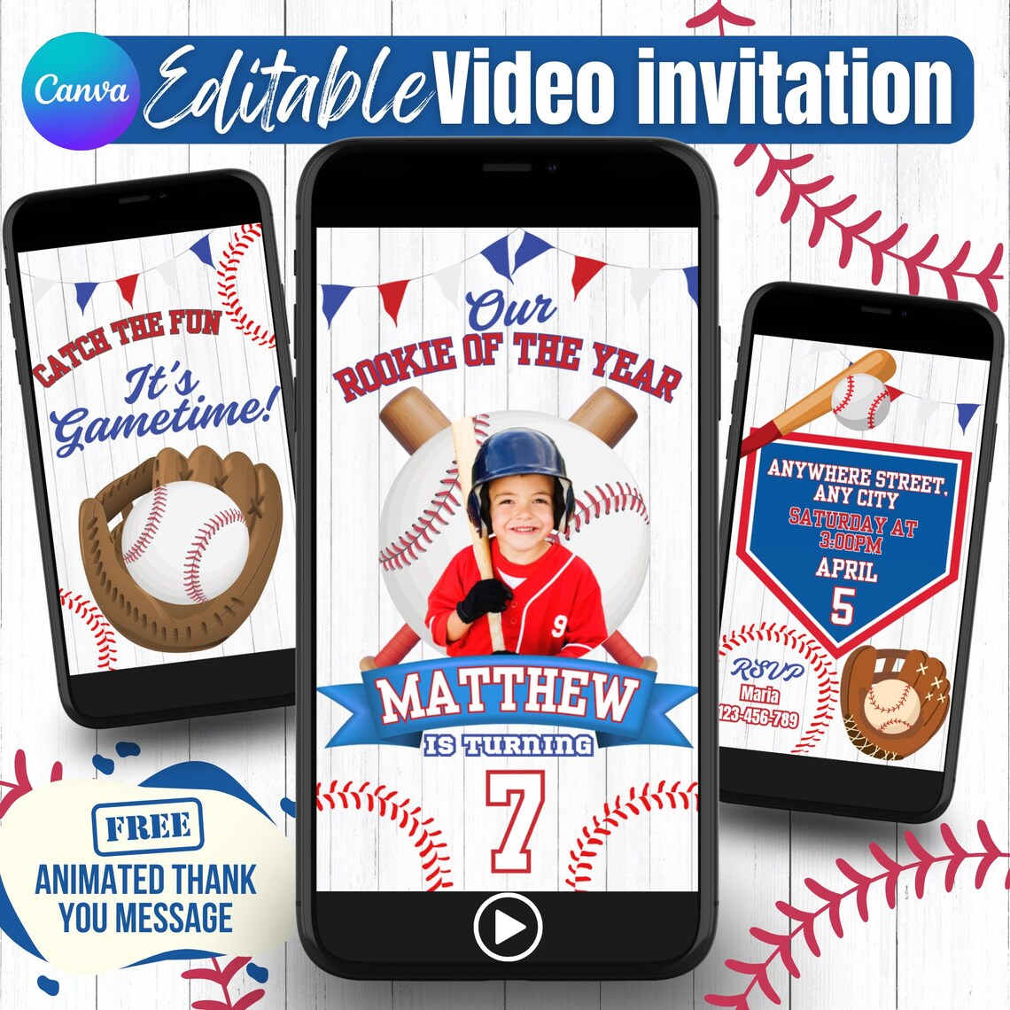 Baseball Birthday Invitation Video, Editable Baseball Party Invite for ...
