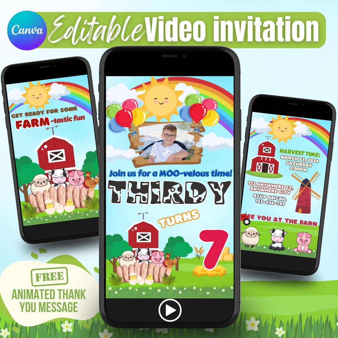 Farm Birthday Video Invitation, Barnyard Animals Theme, Red Barn Party ...