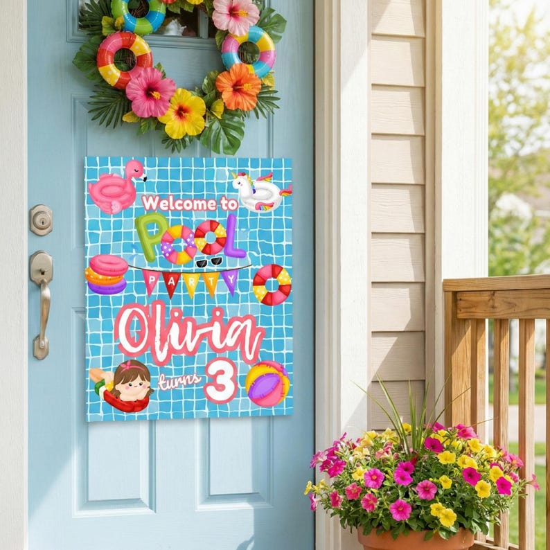 Pool Party Welcome Sign, Girl Pool Birthday Welcome Poster, Summer ...