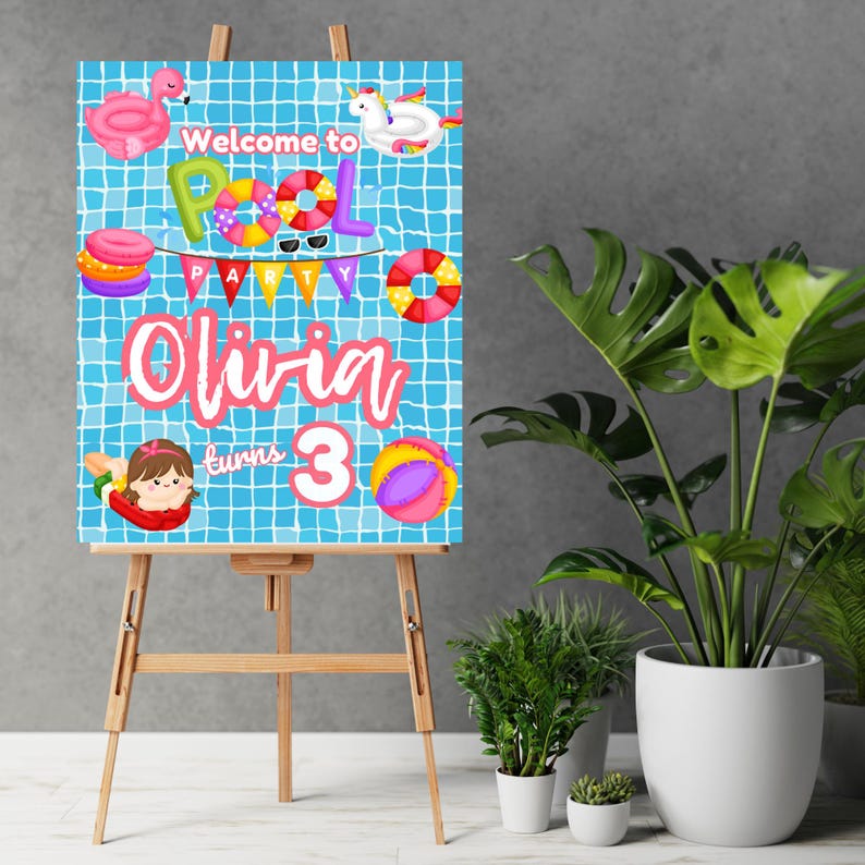 Pool Party Welcome Sign, Girl Pool Birthday Welcome Poster, Summer ...