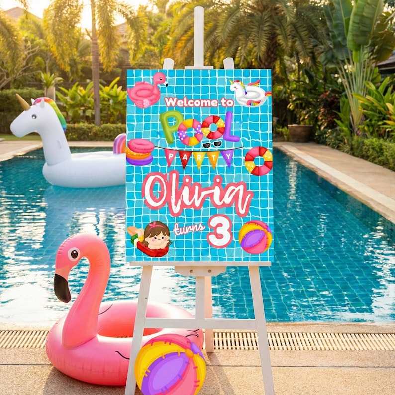 Pool Party Welcome Sign, Girl Pool Birthday Welcome Poster, Summer ...