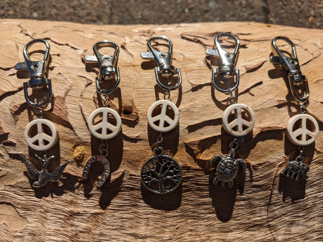 Howlite Peace Symbol Keychain With Charm - Etsy