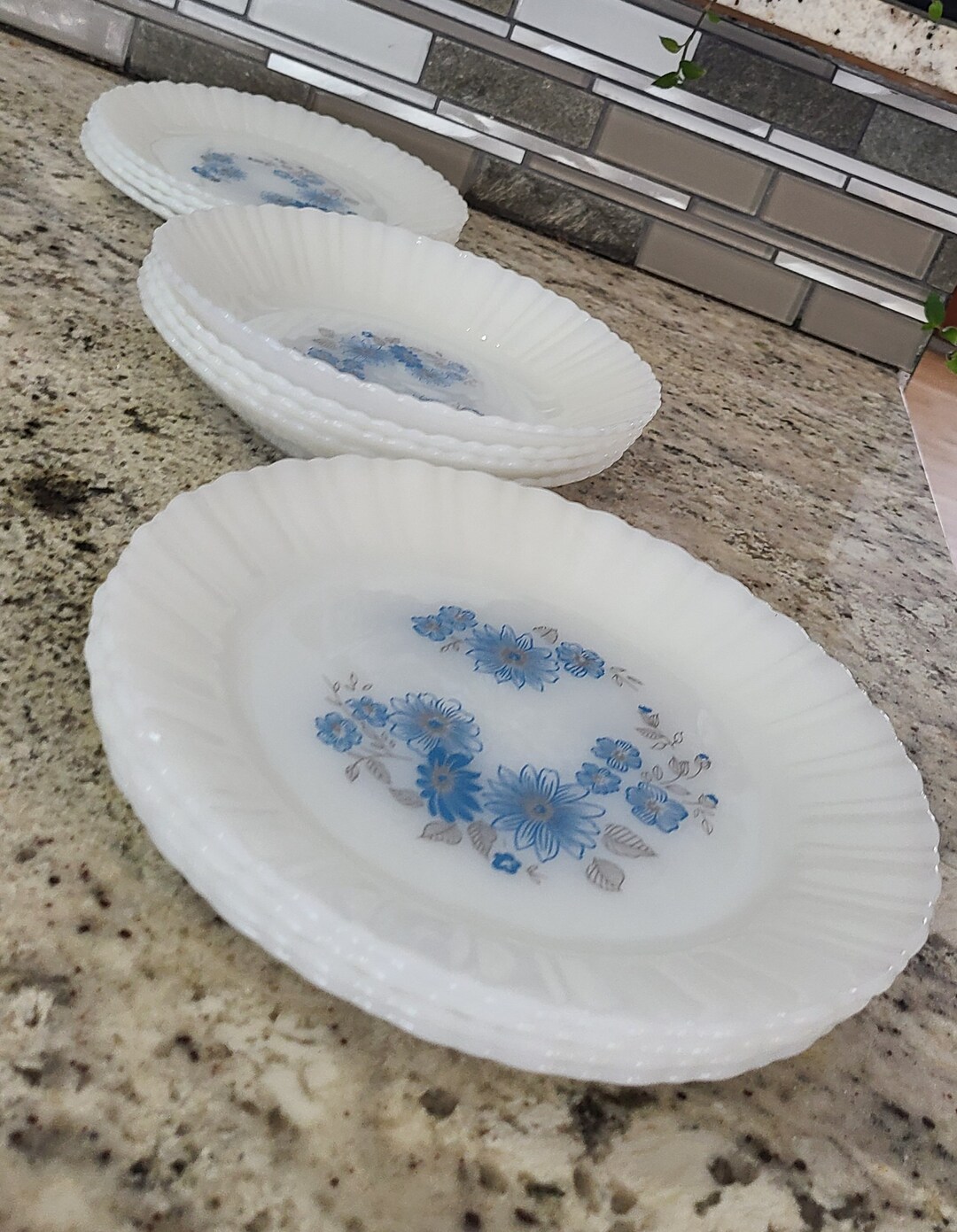 Vintage Termocrisa Milk Glass Blue Floral 12 Piece Set Marked Mexico - Etsy