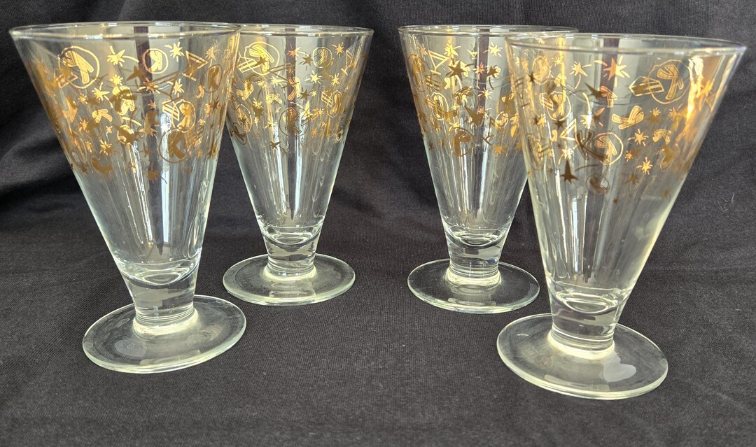 4 Kahlua Mudslide Cocktail Glasses Vintage 1950s MCM Atomic Stars Cake ...