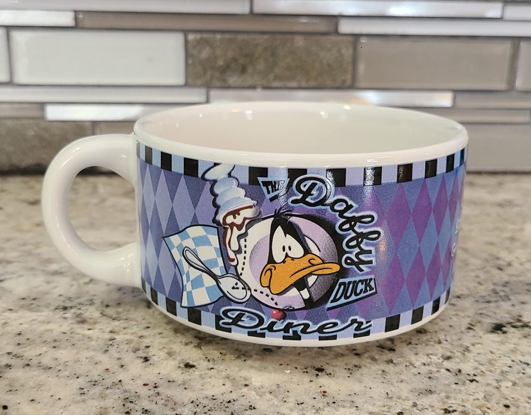 The Daffy Duck Diner Wide Coffee Soup Mug 1998 Warner Bros With Menu on ...
