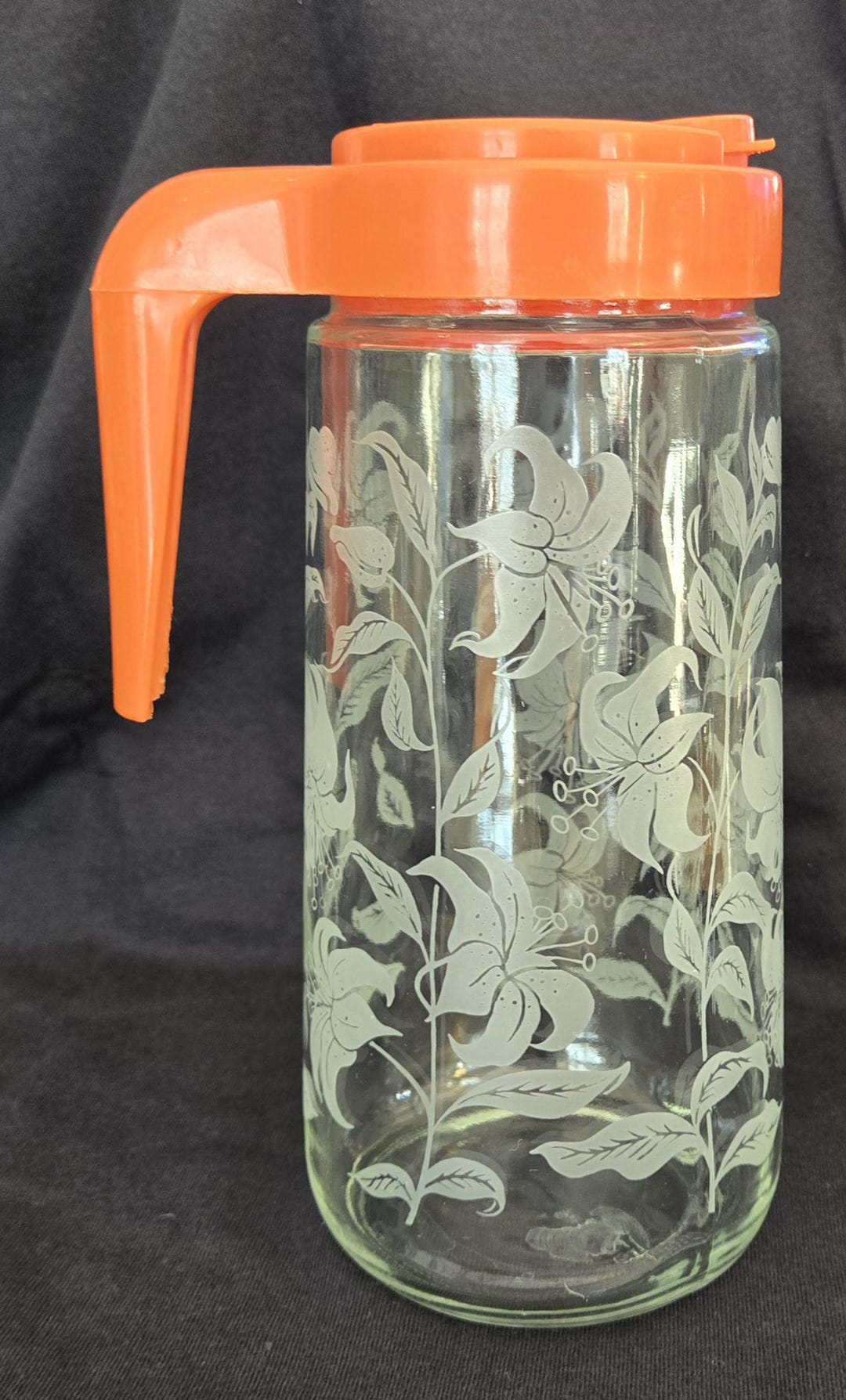 Vintage TANG Juice Pitcher Orange Top Etched Glass - Etsy