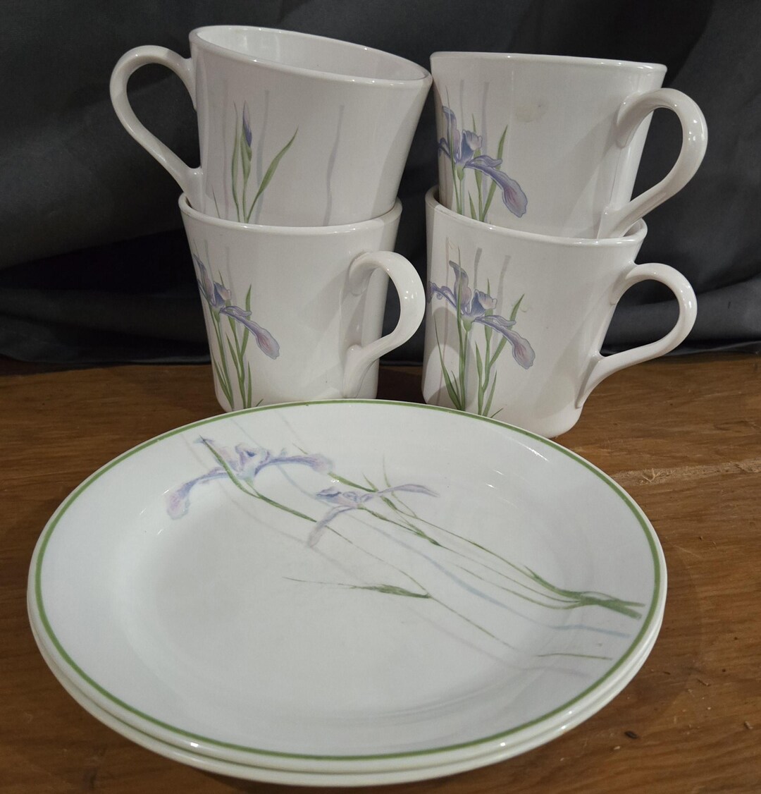 CORELLE Set of 4 Shadow Iris Mugs and 2 Bread and Butter Plates - Etsy