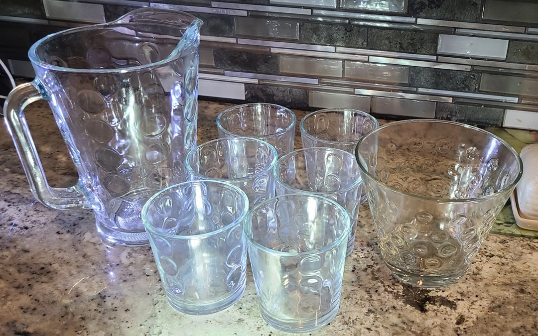 Retro Libbey Crisa Heavy Pitcher, 6 Matching Glasses and a Glass Ice ...