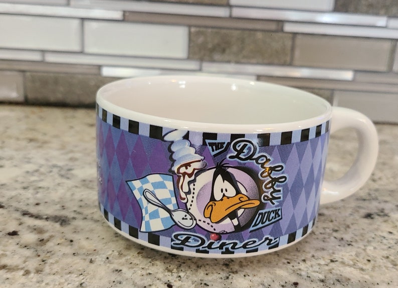 The Daffy Duck Diner Wide Coffee Soup Mug 1998 Warner Bros With Menu on ...