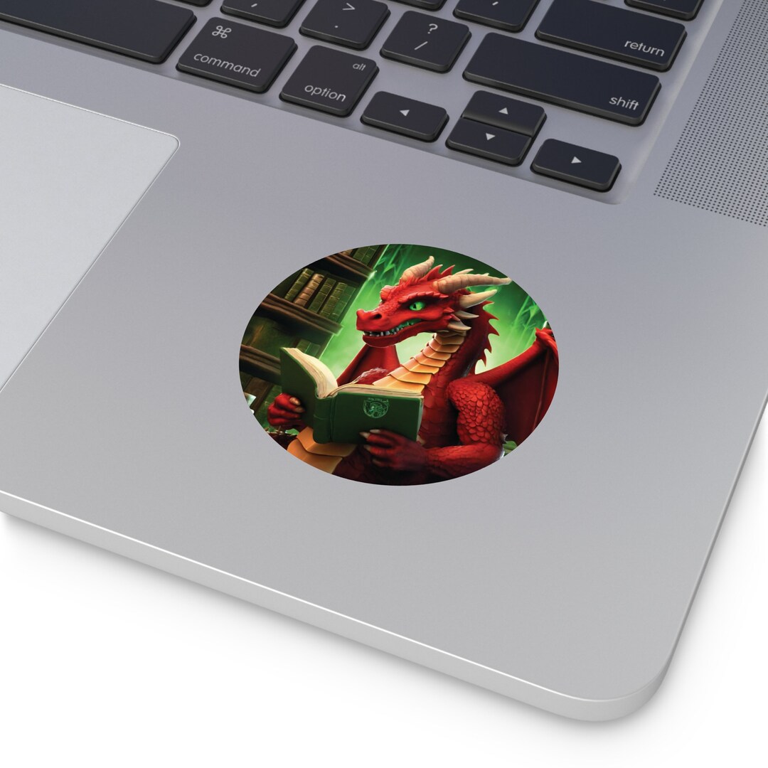 Studious Dragon Sticker - Dragon Reading in a Mythical Library - Etsy