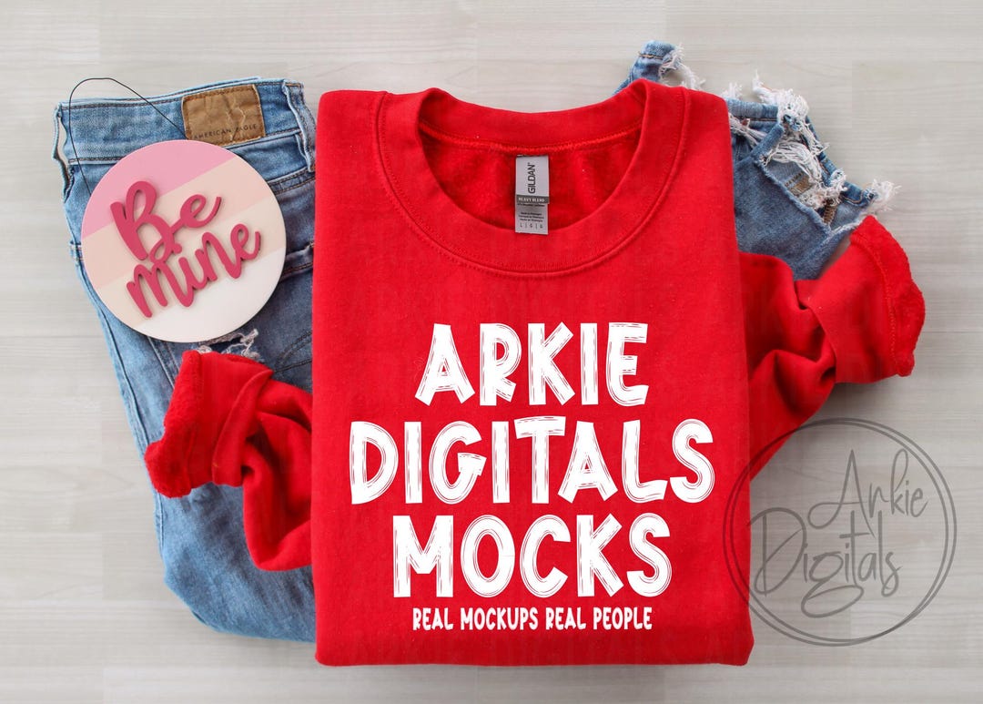 GILDAN 18000 RED Mockup Flat Lay, Valentine's Day Mockup, Commercial ...