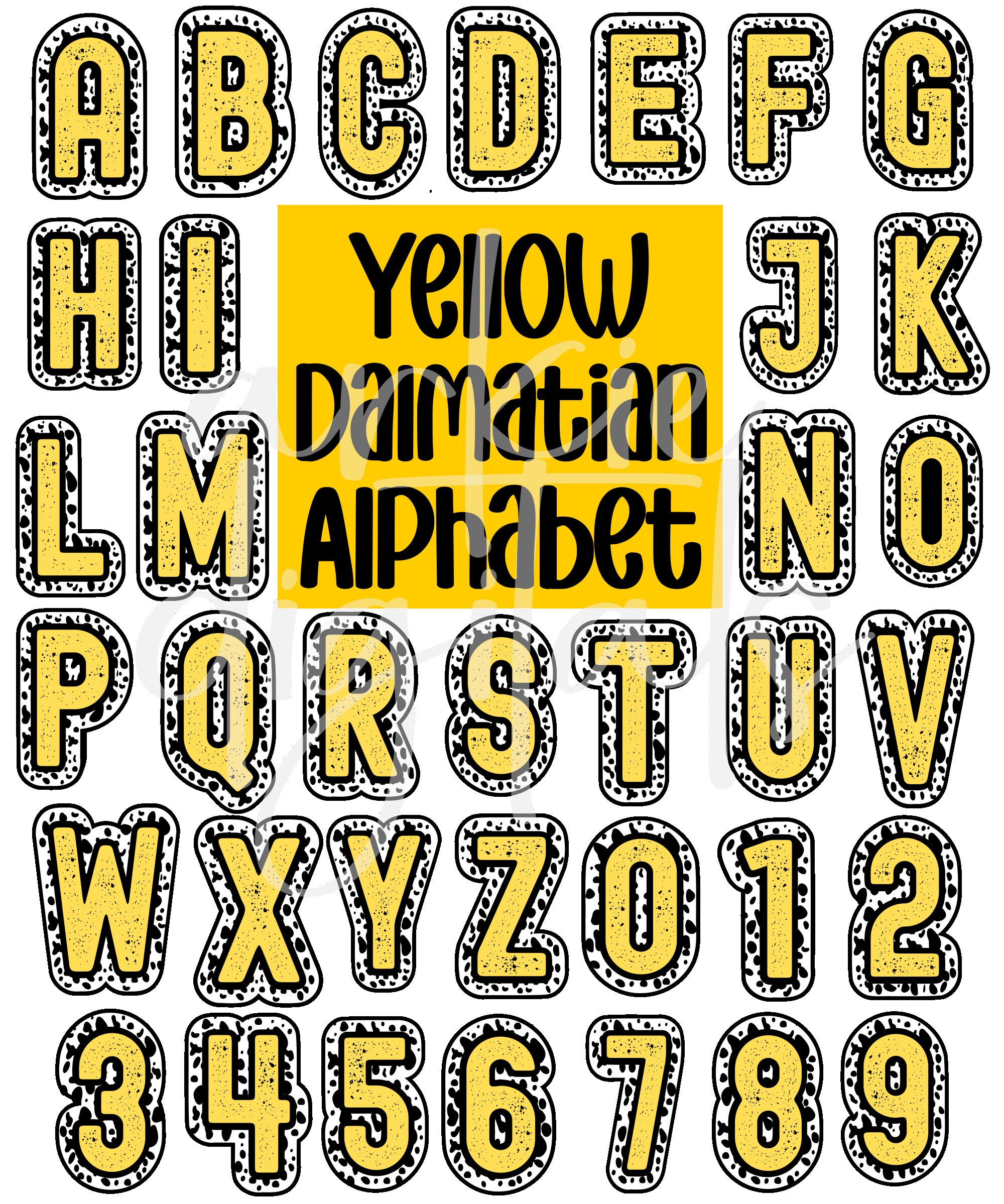 YELLOW DALMATIAN Png Doodle Letters, Doodle Alphabet, Sublimation ...