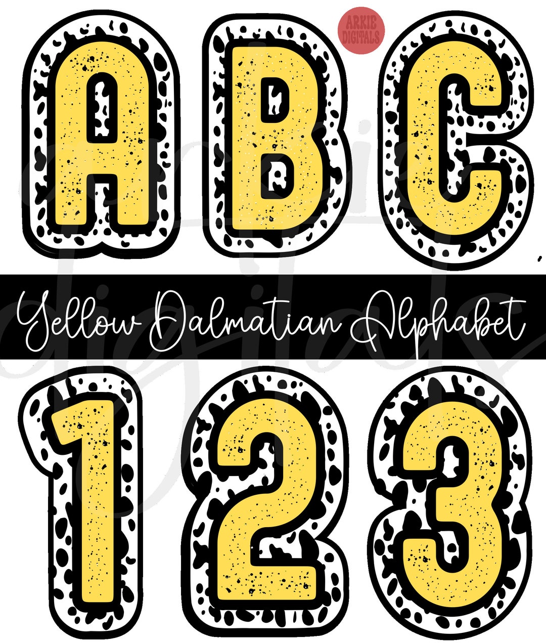 YELLOW DALMATIAN Png Doodle Letters, Doodle Alphabet, Sublimation ...