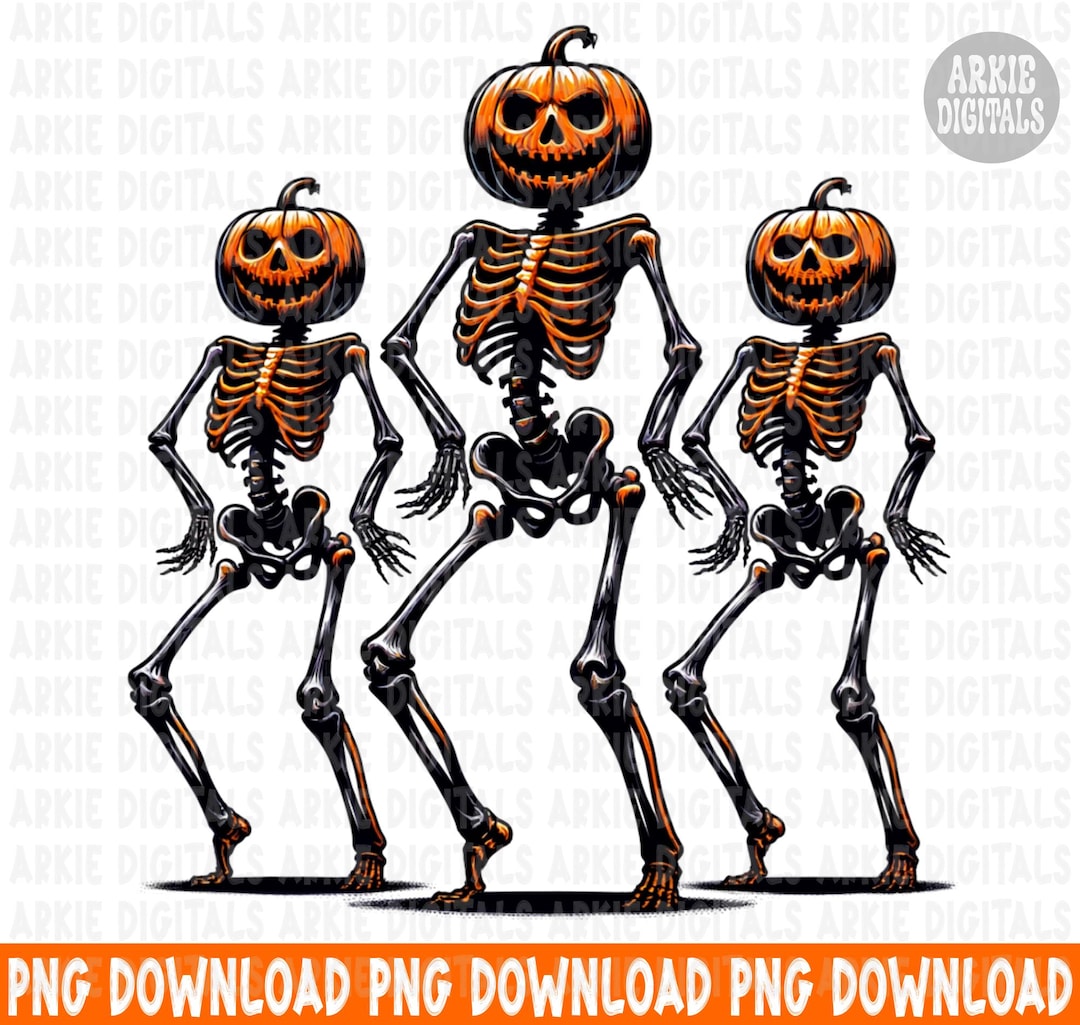 Spooky PUMPKIN HEAD SKELETONS Png, Halloween Png Design, Fall Design ...