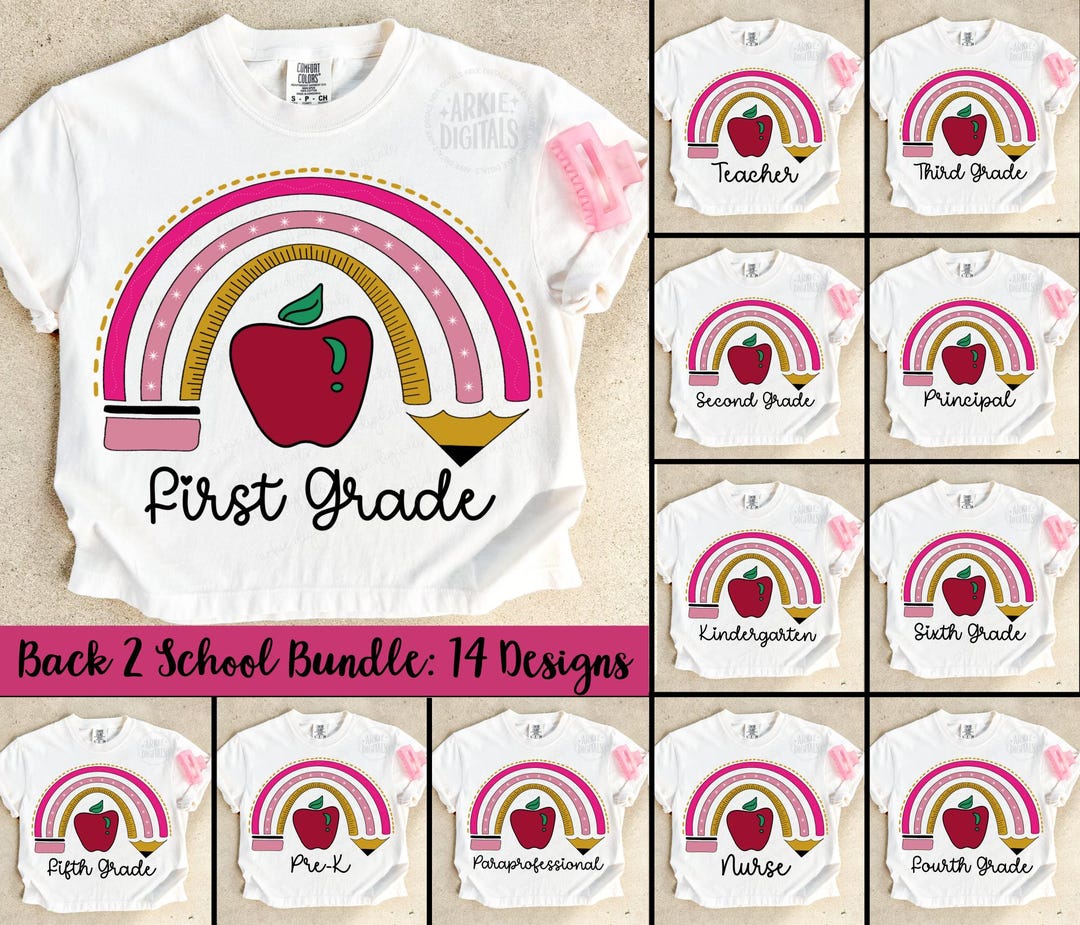 Rainbow Back to School PNG Bundle: Preppy Bow Designs (digital Download ...