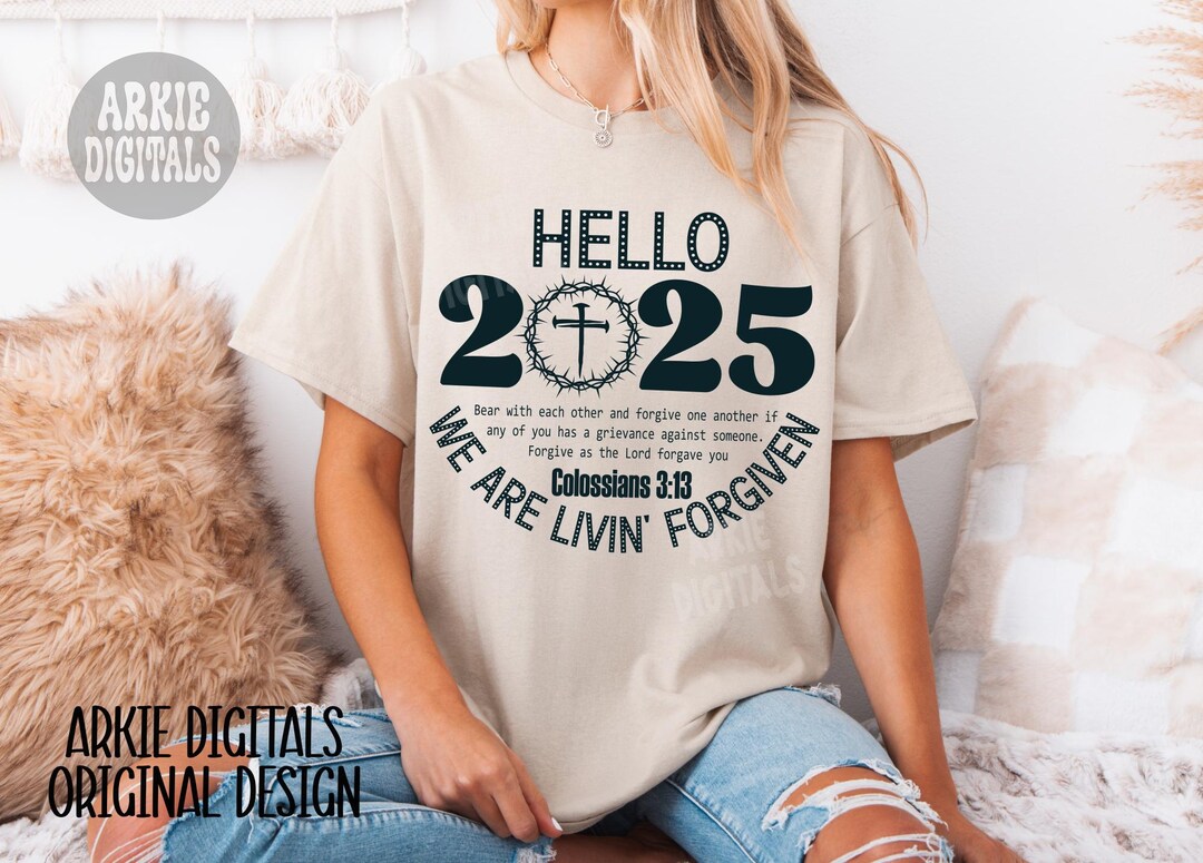 HELLO 2025 LIVIN Forgiven Christian Svg Png, Happy New Year Png, Disco ...