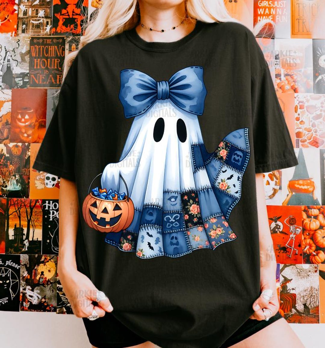 Retro Denim Ghost PNG: Spooky Halloween Design (digital Download - Etsy