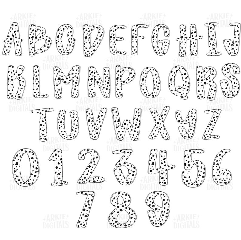 Trendy DALMATIAN PRINT Alphabet Png, Doodle Alphabet Bundle, Polka Dot ...