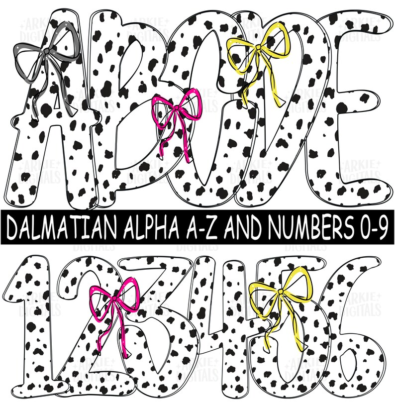 Trendy DALMATIAN PRINT Alphabet Png, Doodle Alphabet Bundle, Polka Dot ...