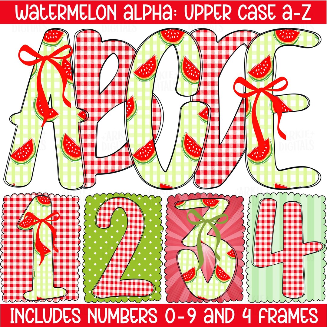 Trendy Watermelon Doodle Letters Alphabet, Springtime Png, Watermelon ...
