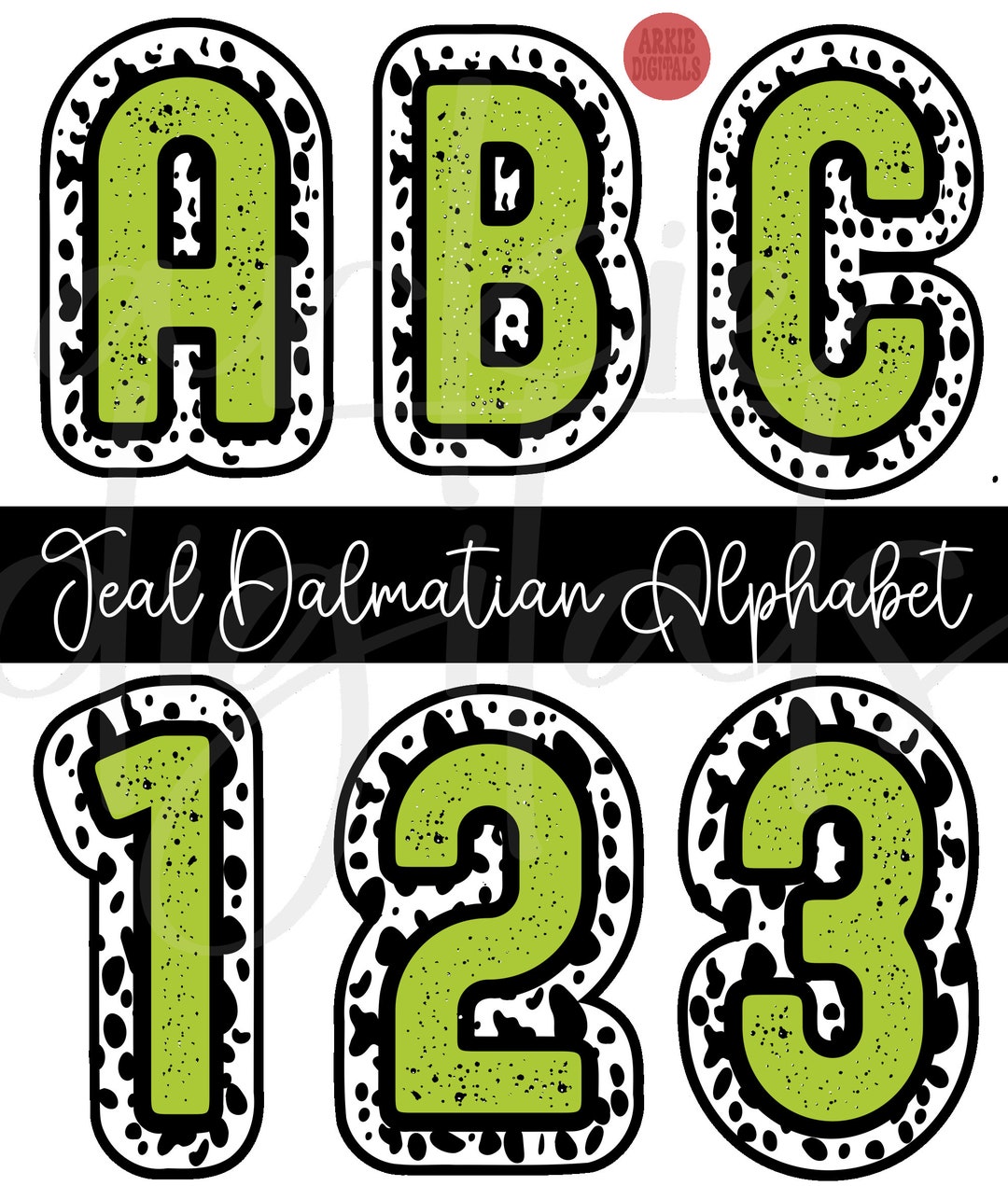 GREEN DALMATIAN Png Doodle Letters, Doodle Alphabet, Sublimation Doodle ...