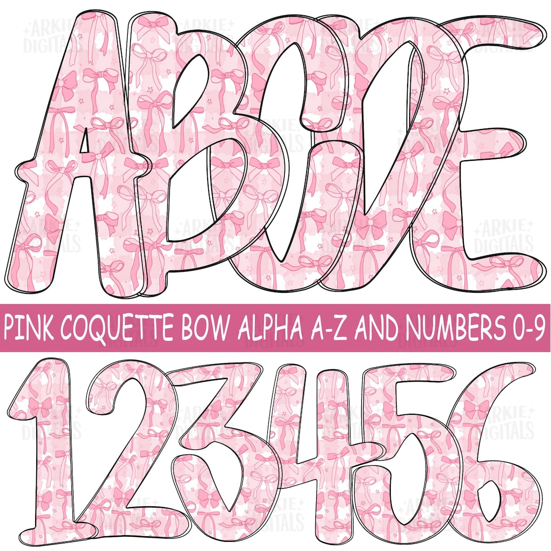 Trendy Coquette Pink Bow Doodle Alphabet, Girly Bow Doodle Letters ...