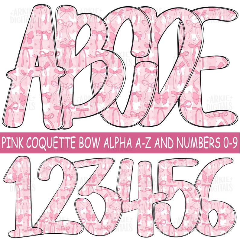 Trendy Coquette Pink Bow Doodle Alphabet, Girly Bow Doodle Letters ...
