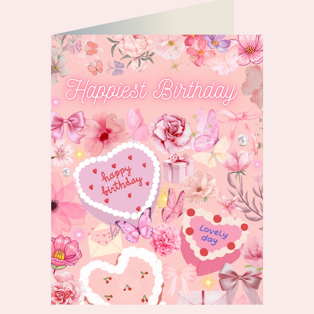 Personalized Pink Birthday Card | Coqette Pink Birthday Card - Etsy