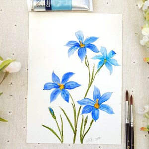Original Hand Painted Blue Eyed Mary Flower Blue Lobelia Watercolour ...