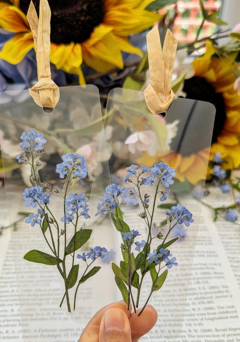 Blue Forget-me-not Bookmark: Pressed Dried Flowers, Botanical Gift Will ...