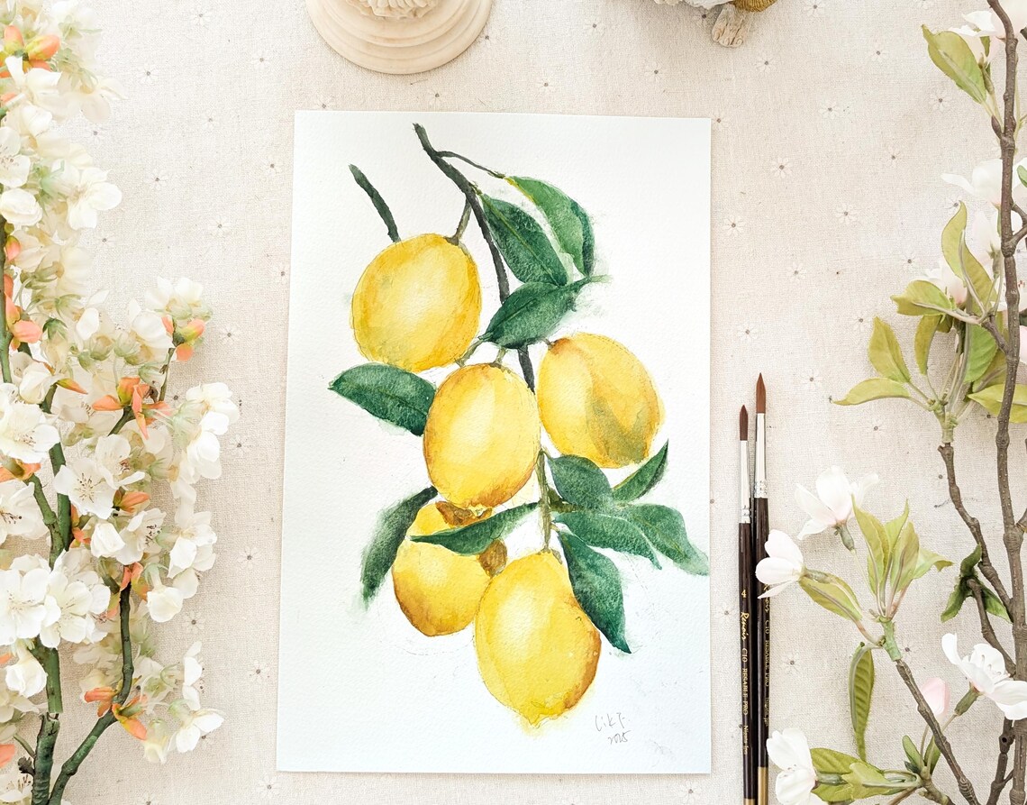 Original Watercolour Painting ,yellow Lemon Painting, Citrus Fruit ...