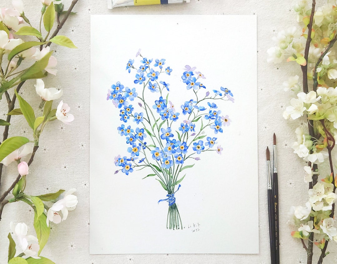 Original Watercolor Forget-me-not Painting: Botanical Floral Art - Etsy