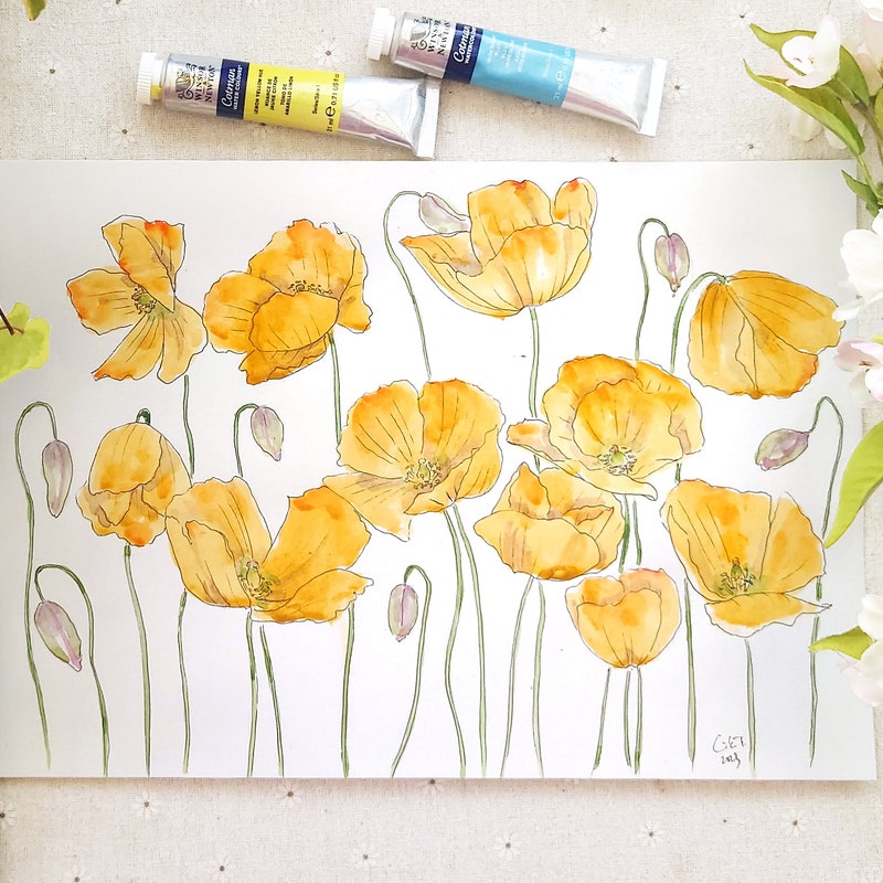Yellow Poppy Art - Etsy