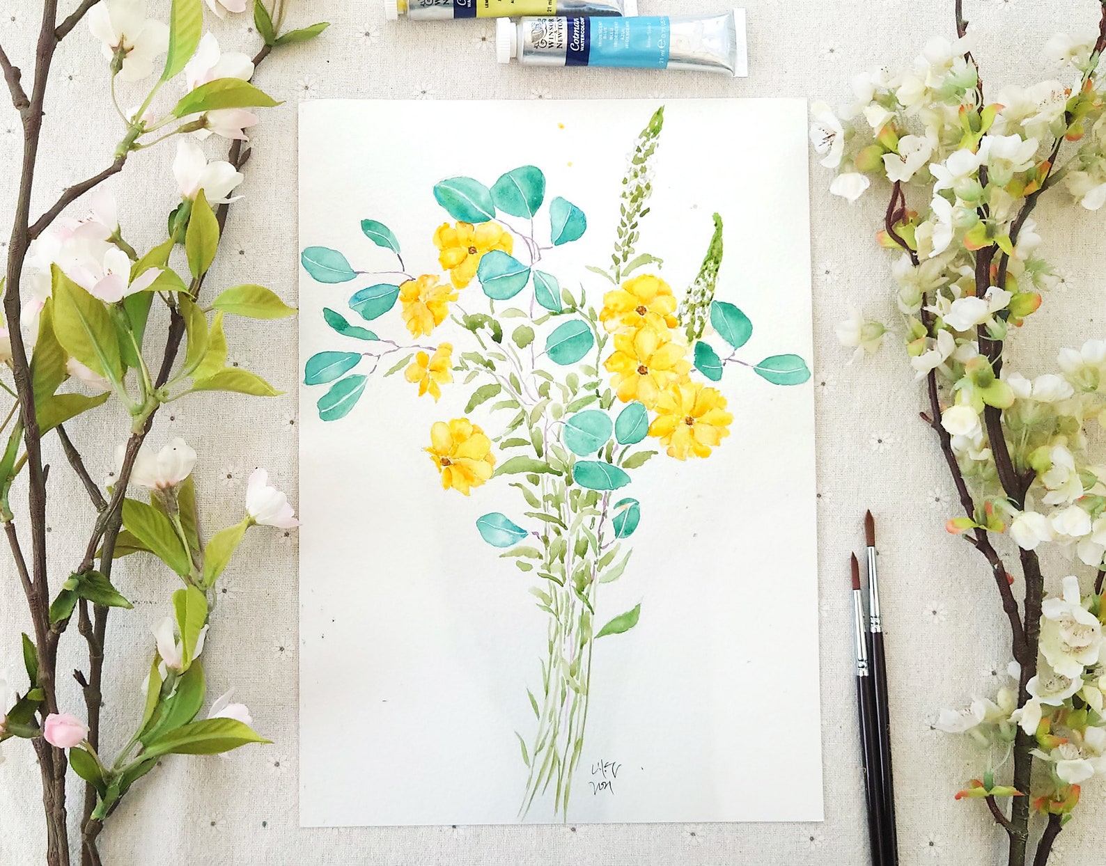 Hand-painted Yellow Rose Watercolor Painting: Botanical Floral Art (A4 ...