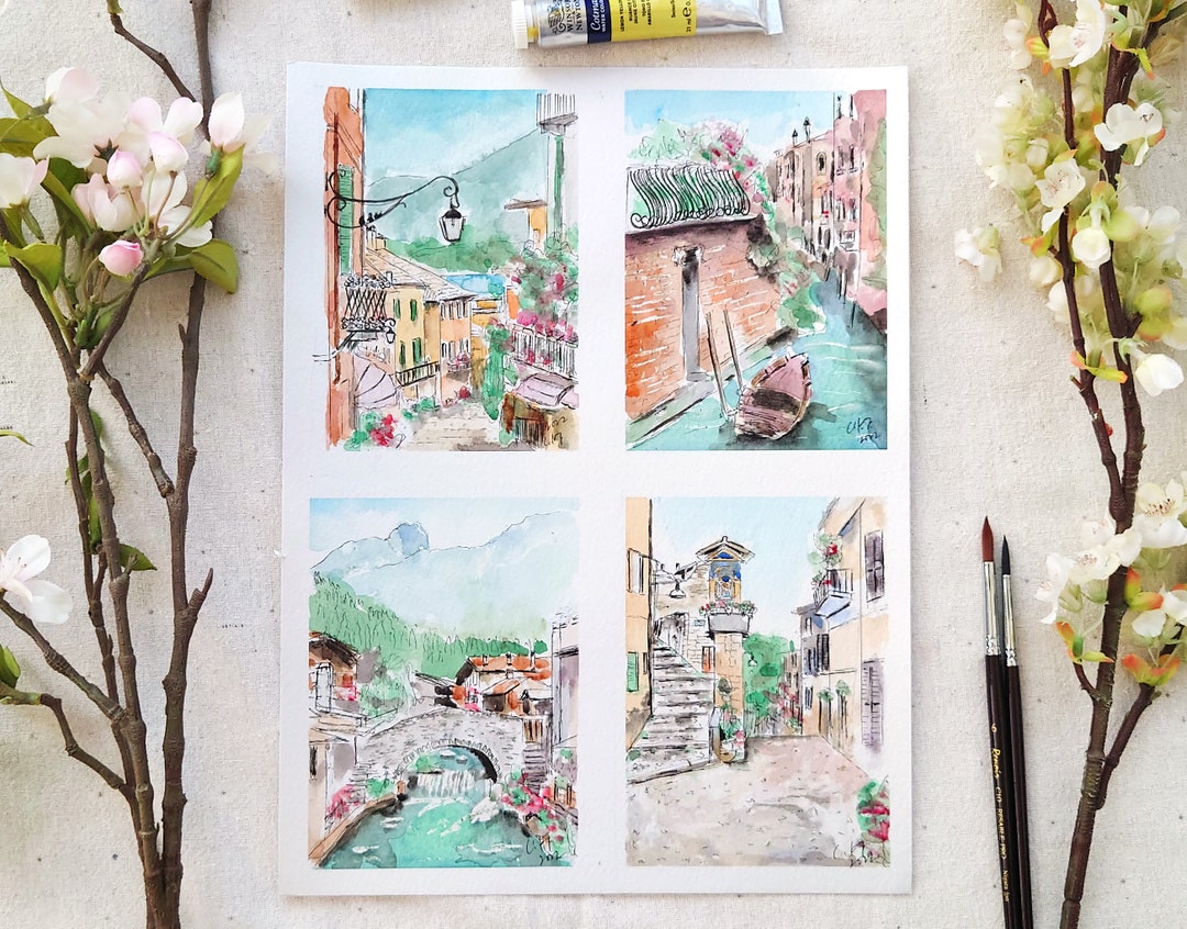 Hand-painted Italy Landscape Watercolor Painting: Travel Art - Etsy
