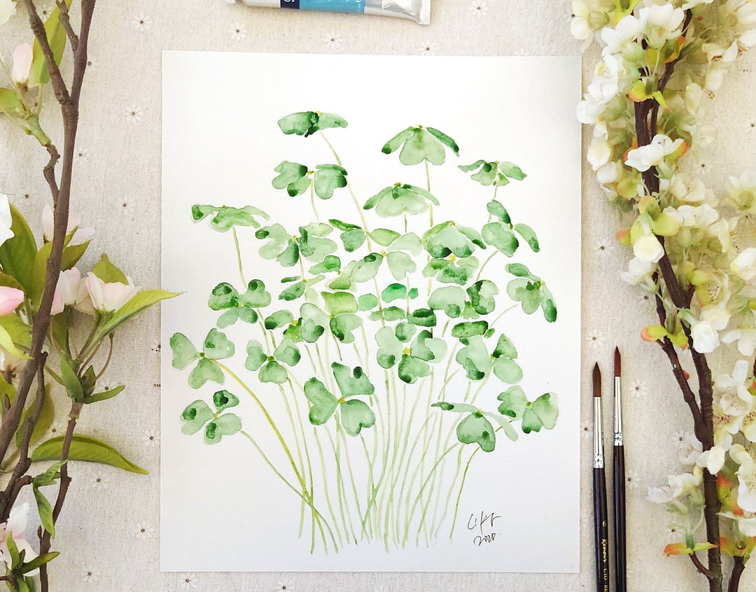Original Clover Leaf Watercolor Painting: Botanical Illustration, Zen ...