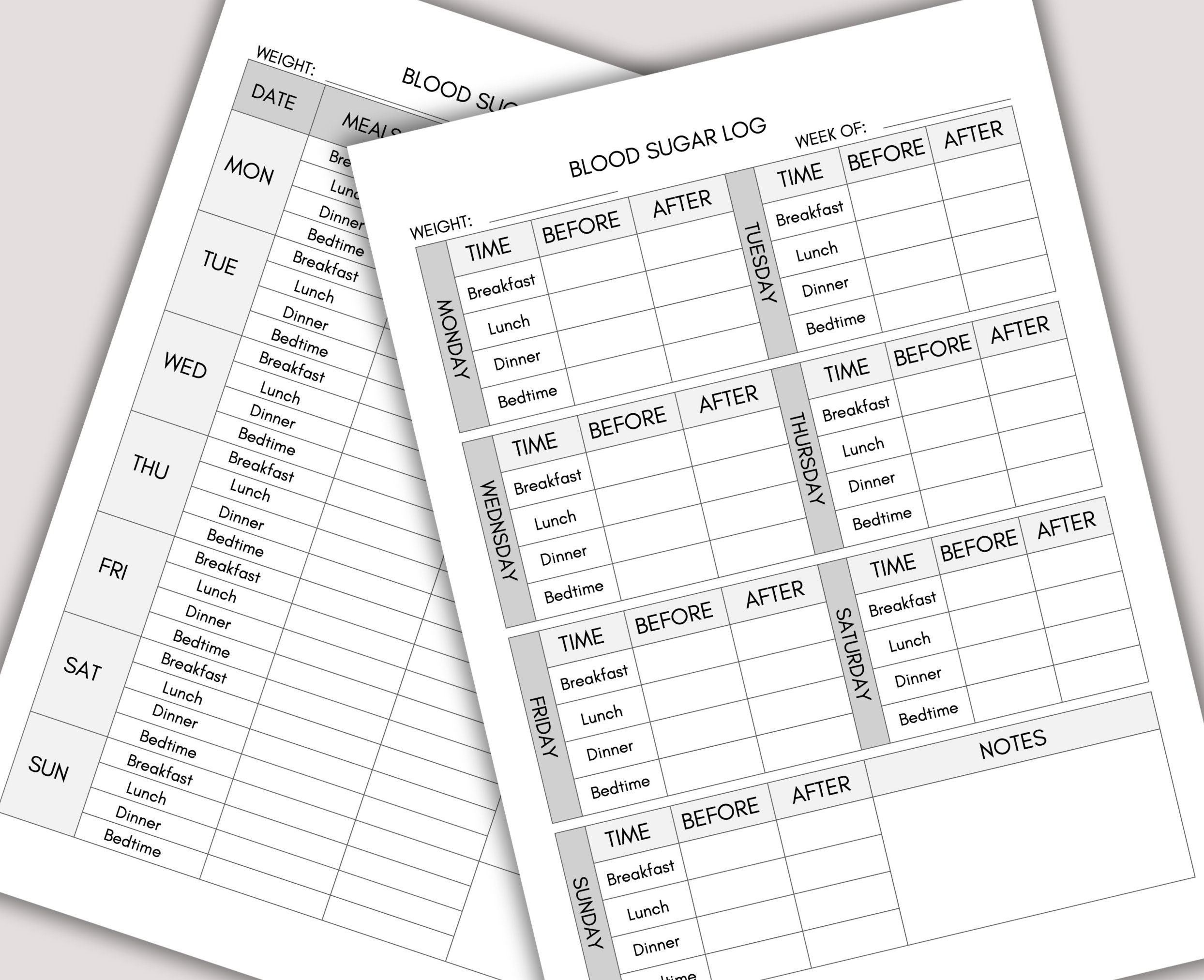 Printable Blood Sugar Tracker Bundle, Blood Sugar Log, Diabetes Planner ...