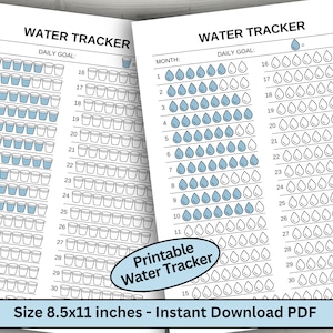 Printable Monthly Water Tracker, Hydration Tracker Journal, Intake Log ...