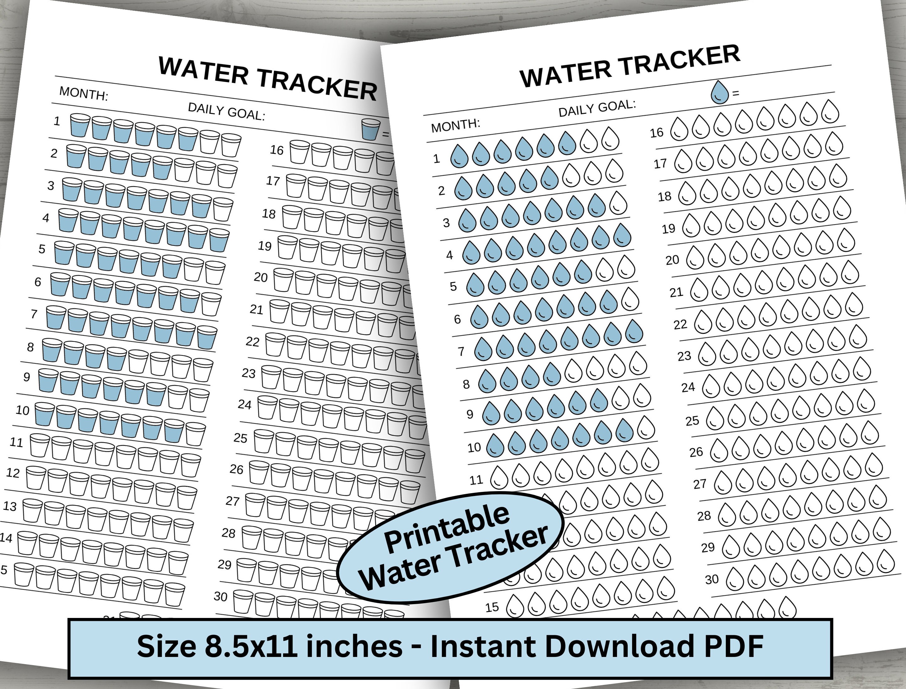Printable Monthly Water Tracker, Hydration Tracker Journal, Intake Log ...