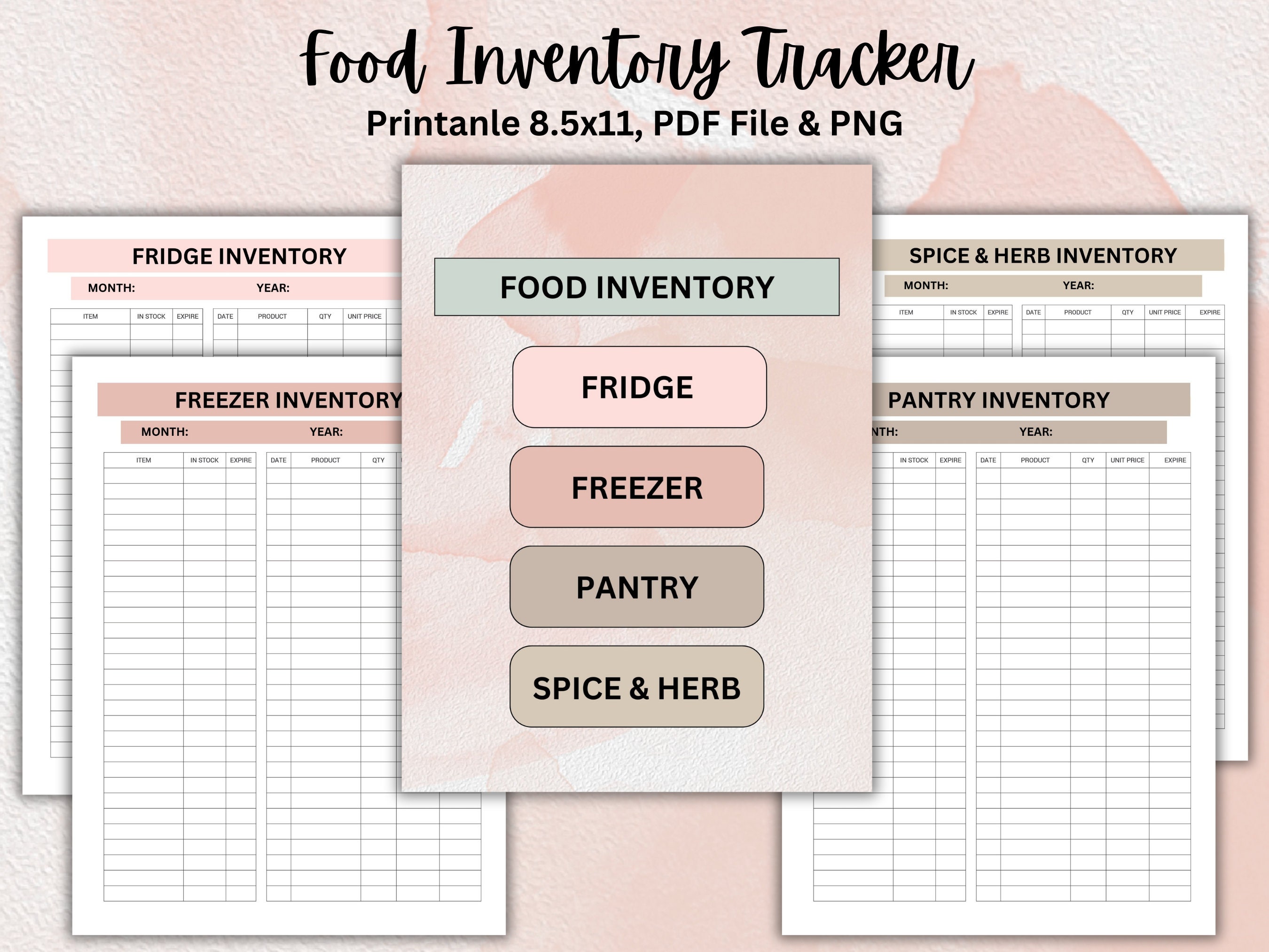 Printable Food Inventory Tracker, Kitchen Checklist, Fridge Freezer ...