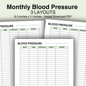 Printable Blood Pressure Log, Blood Pressure Tracker, Daily Pulse ...