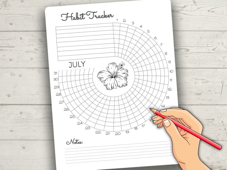 Monthly Circular Habit Tracker, Printable Daily Weekly Monthly, Tracker ...
