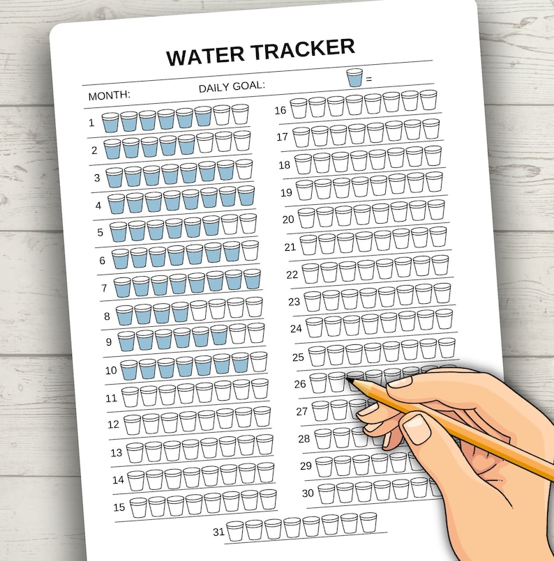 Printable Monthly Water Tracker, Hydration Tracker Journal, Intake Log ...